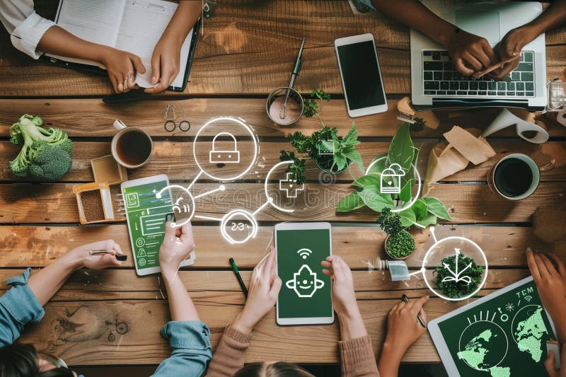 Team Brainstorming Sustainable Technology Solutions Using Tablets ...