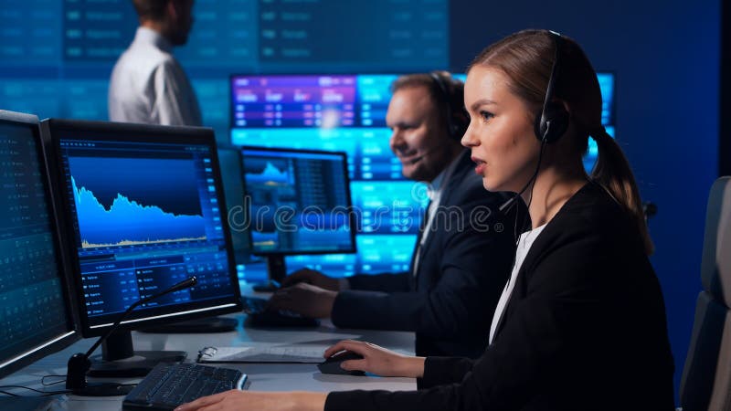 Workplace of Brokers with Monitors Stock Image - Image of success ...
