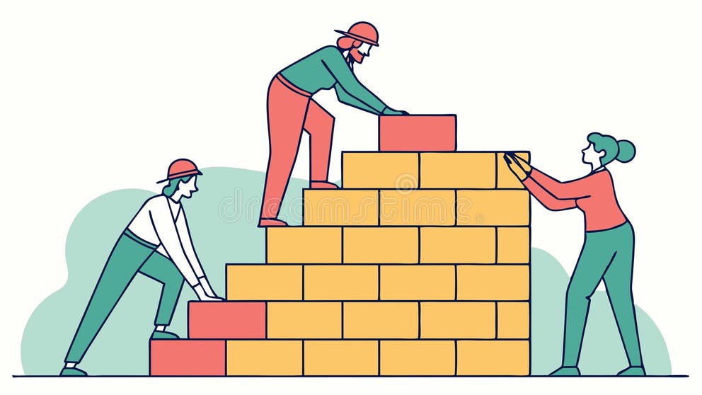 Team Building a Brick Wall, Symbolizing Collaboration and Strong ...