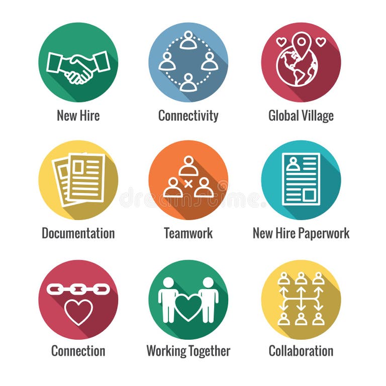 Team Building, Teamwork, and Connectivity Icon Set with Stick Figures ...