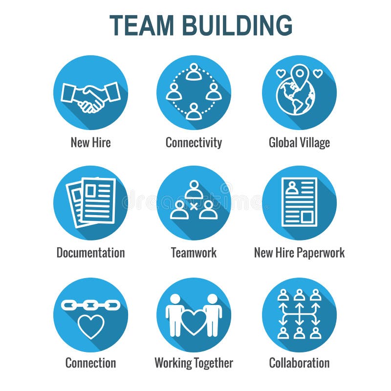 Team Building, Teamwork, and Connectivity Icon Set with Stick Figures ...