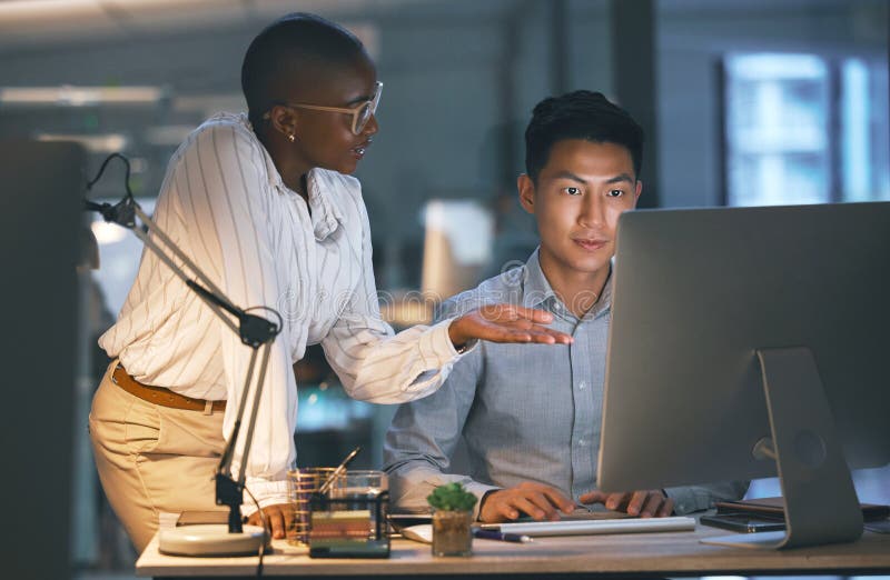 Team, Business People and Manager on Computer for Training, Planning or ...