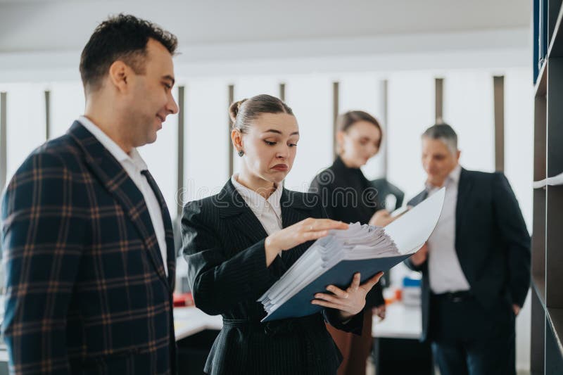 Colleagues Discussing Documents during a Business Meeting in a Modern ...