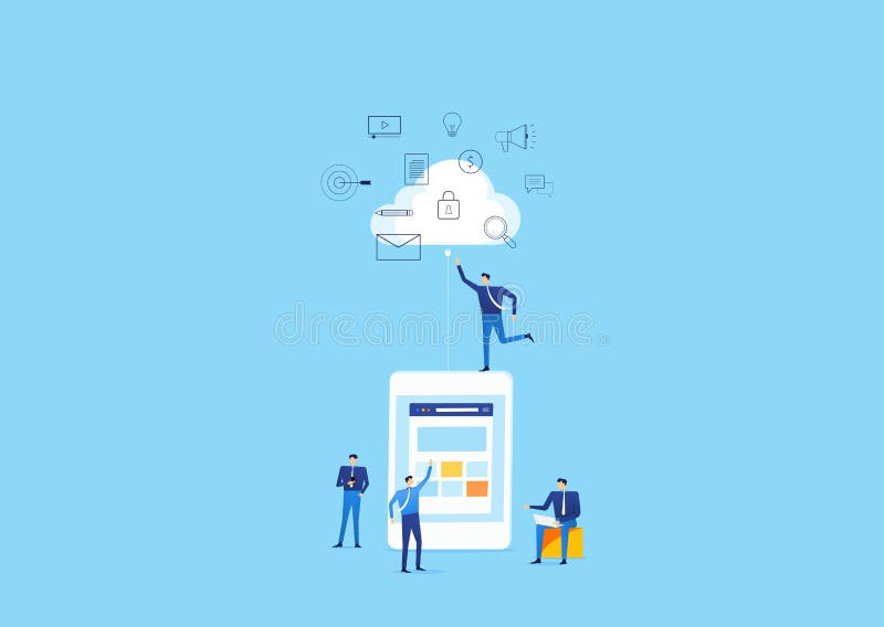 Team Business People Use Mobile Connect on Cloud Computing Stock Vector ...