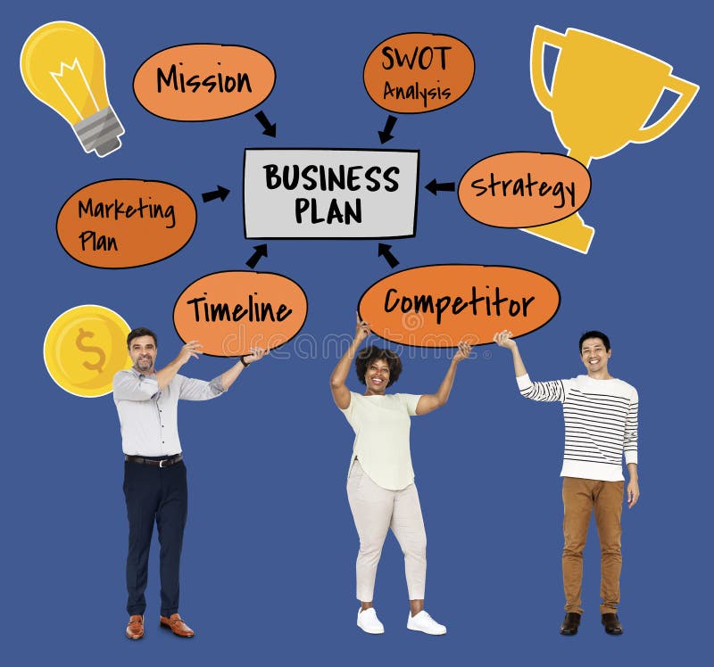 Team with a business plan stock illustration. Illustration of colleague ...