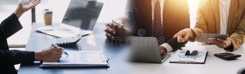 Team of Business Working at Office with Documents on His Desk, Doing ...