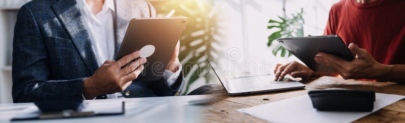 Team of Business Working at Office with Documents on His Desk, Doing ...