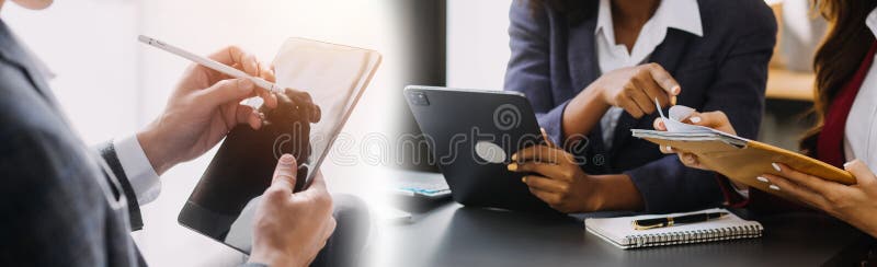 Team of Business Working at Office with Documents on His Desk, Doing ...