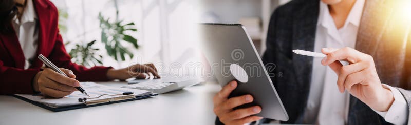 Team of Business Working at Office with Documents on His Desk, Doing ...