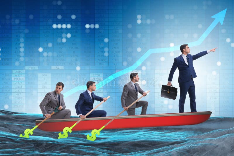 The Team of Businessmen in Teamwork Concept with Boat Stock Photo ...