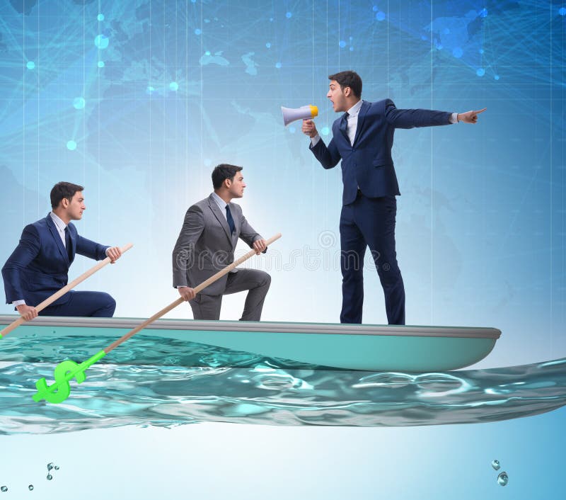 Team of Businessmen in Teamwork Concept with Boat Stock Photo - Image ...