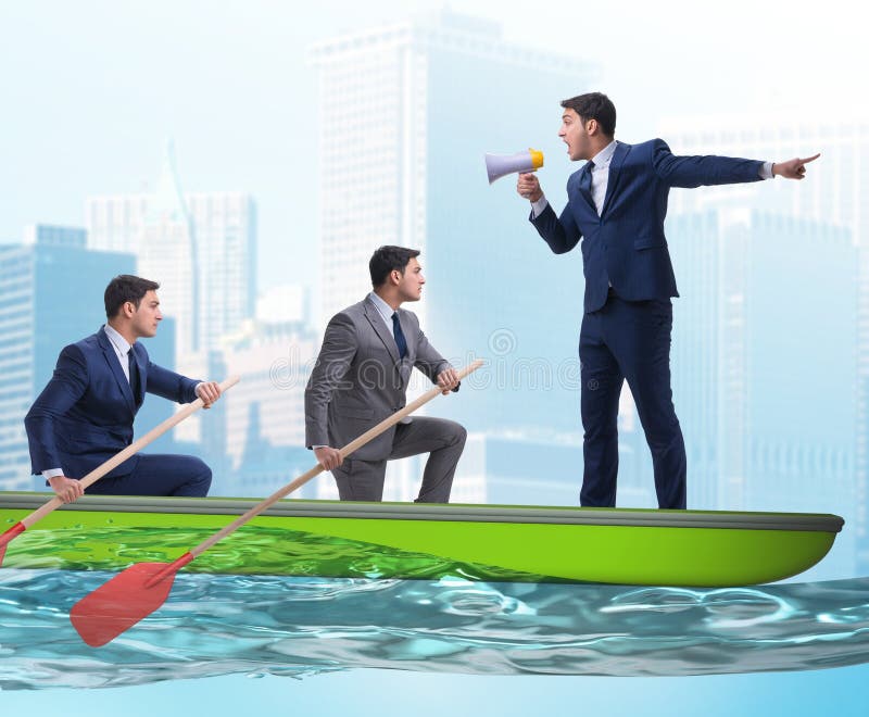 The Team of Businessmen in Teamwork Concept with Boat Stock Image ...