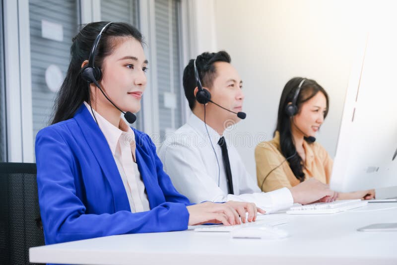 Team Call Center Operator with Headset Workplace Stock Photo - Image of ...