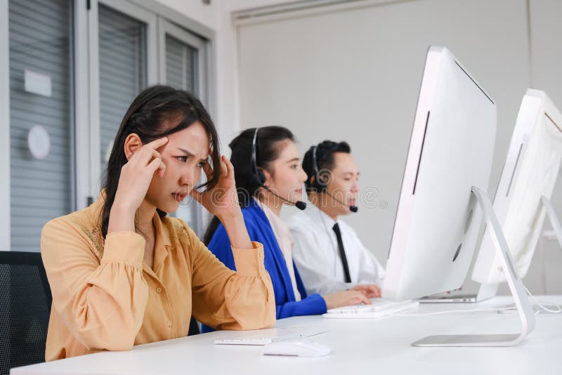 Team Call Center Operator with Headset Workplace Stock Photo - Image of ...