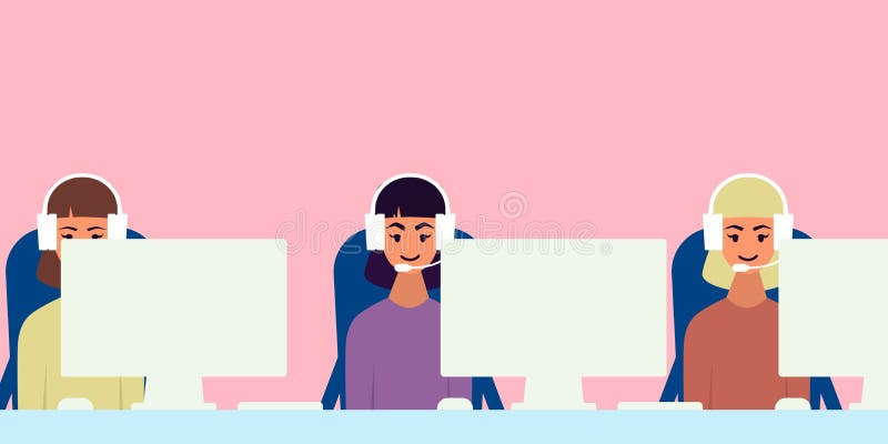 Team of Call Center Workers in the Office. Vector Illustration Stock ...