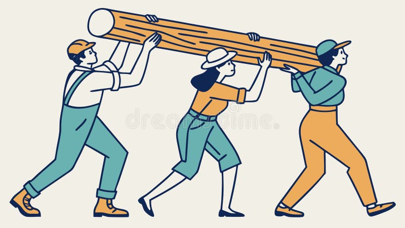 Team Carrying Beam, Collaborative Construction, Heavy Lifting, Work, Vector Design Generative AI ...