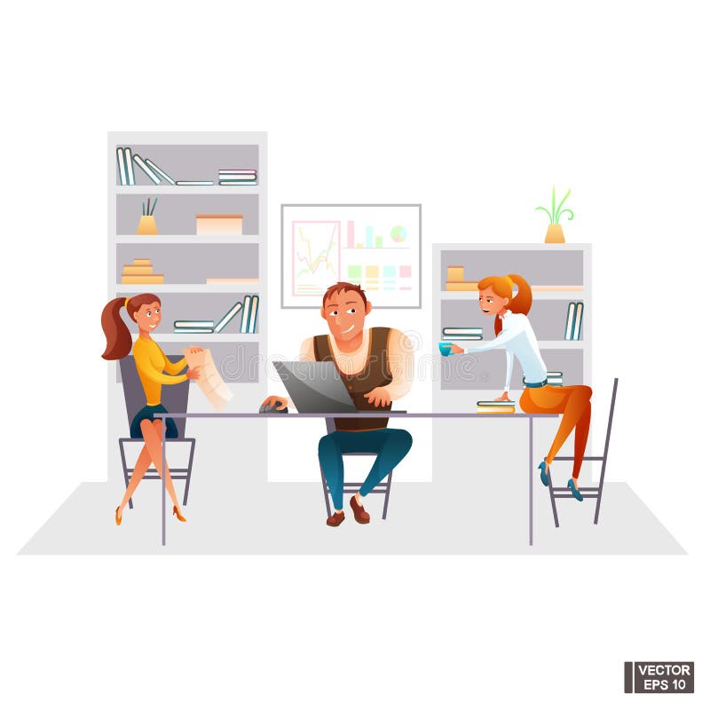 Team of Cartoon Character Office Workers Discuss Something Stock Vector ...