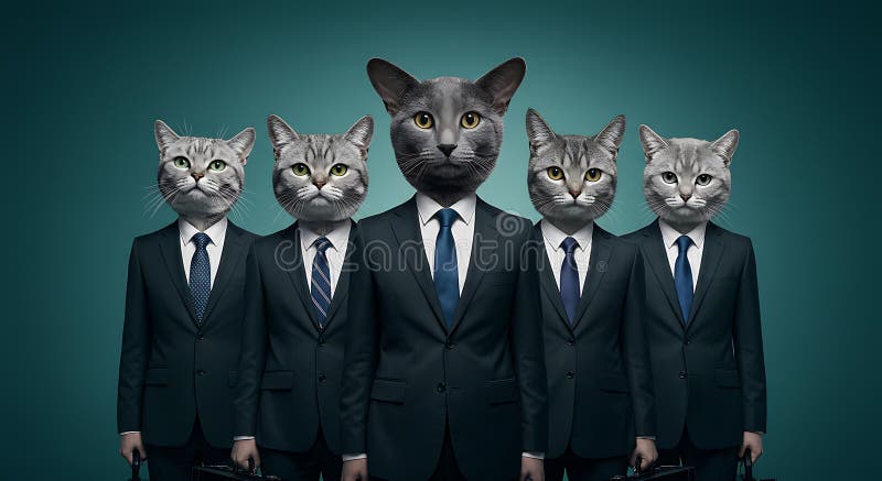 A Team of Cats in Suits Ready for a Business Meeting - Generated Using ...
