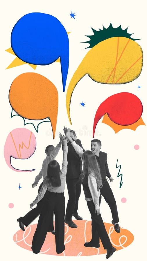 Team Celebrating Shared Victory, Giving High-five, Vibrant Speech ...