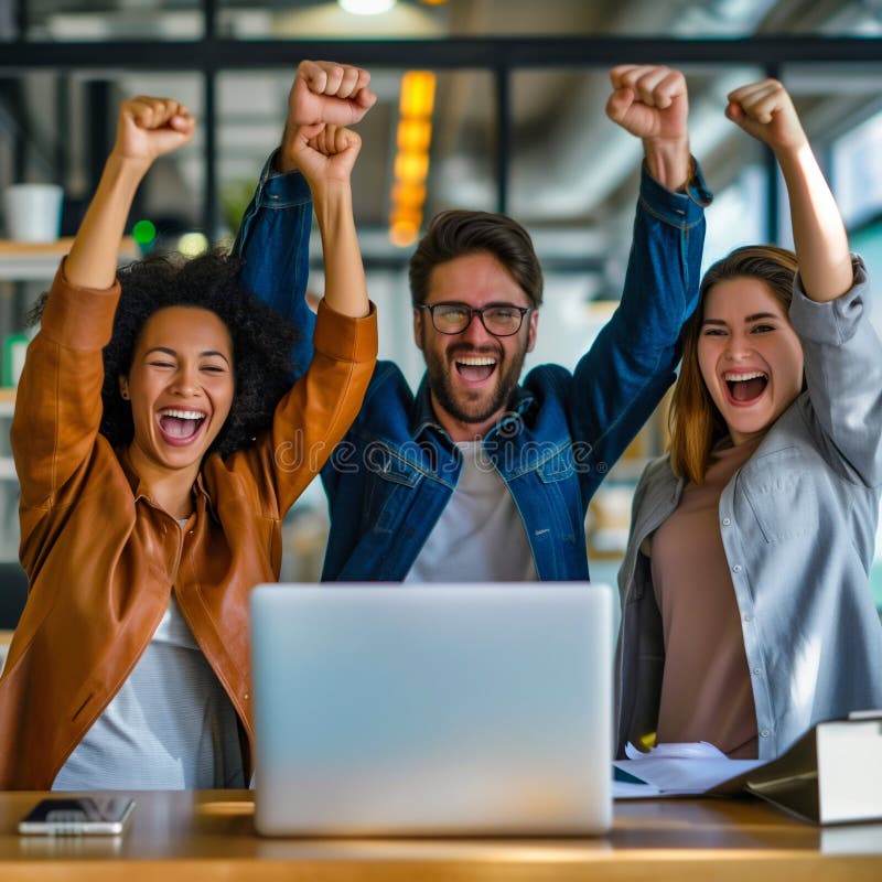Team Celebrating Success Together at Workplace. Generative Ai Stock ...
