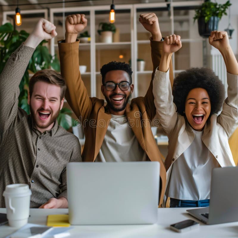 Team Celebrating Success Together at Workplace. Generative Ai Stock ...