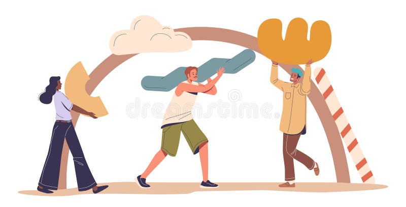 Team of Characters Engaged in Collaborative Exercise Holding Large ...