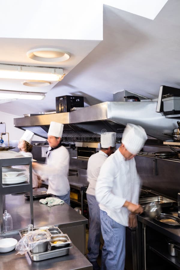 Team of Chefs Preparing Food in the Kitchen Stock Image - Image of five ...