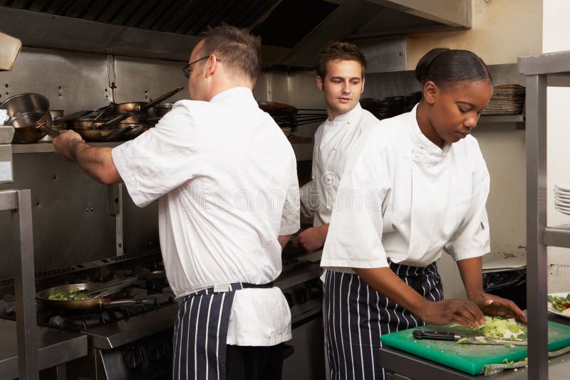 Team of Chefs Preparing Food in Restaurant Kitchen Stock Image - Image ...