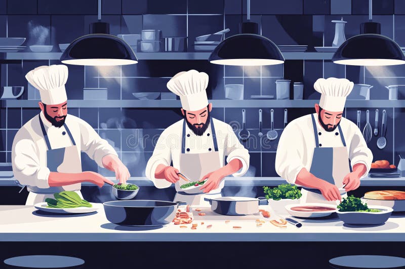 A Team of Chefs Working Together in a Kitchen, Their Synchronized ...