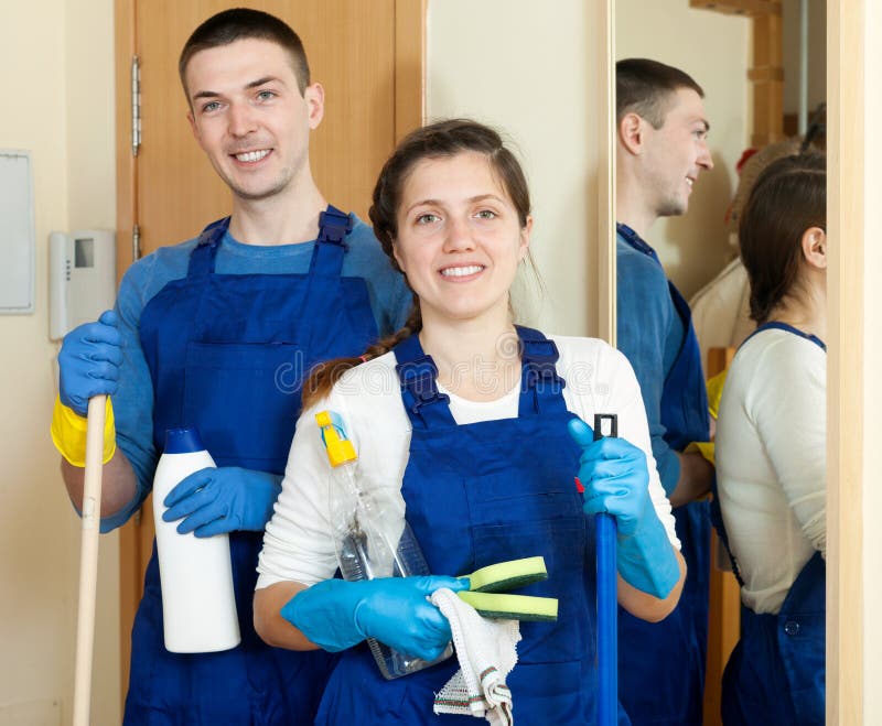 Cleaning team in uniform stock image. Image of occupation - 42220297
