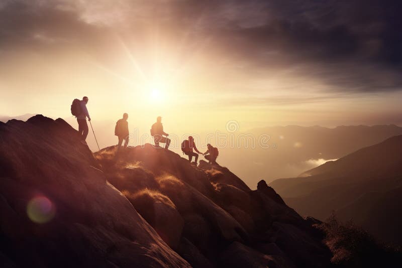 Team of Climbers on the Summit. Stock Photo - Image of athletic ...