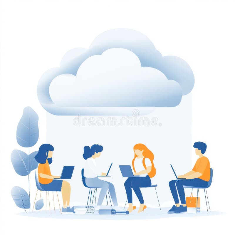 Team Cloud Computing Collaboration Laptop Users Isolated on White ...