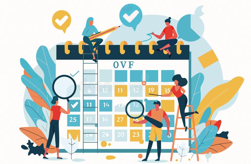 A Team Collaborates on a Project Schedule, Using Ladders, Magnifying ...