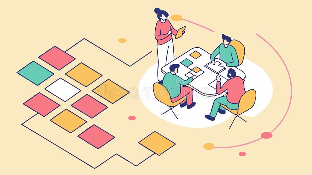 Team Collaborating on Abstract Diagram, Problem-solving in a Structured ...