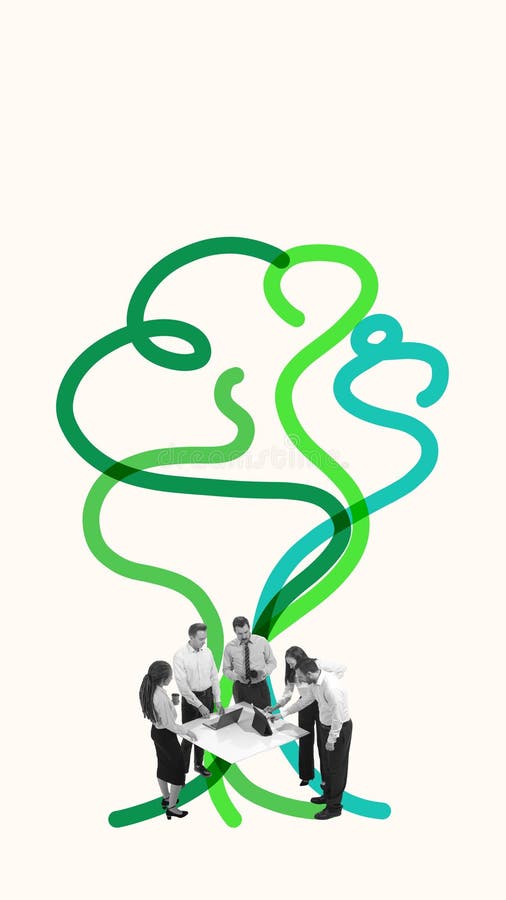 Team Collaborating Around Abstract Tree Doodle, Emphasizing Efficient ...