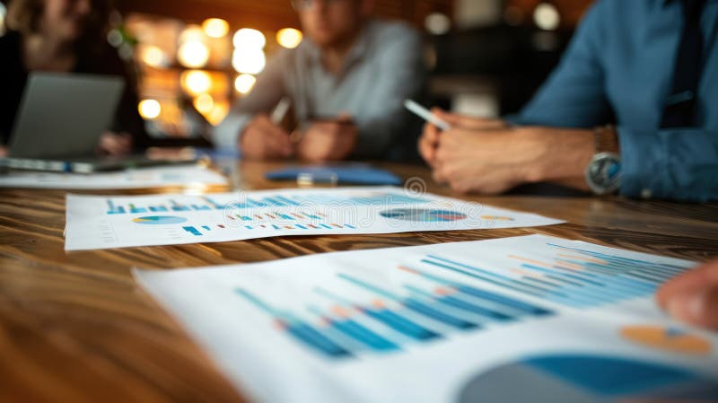 A Team Collaborating Around a Conference Table with Charts Stock ...