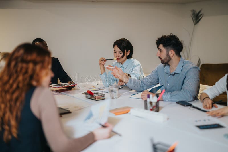 Team Collaborating Around Table Formal Meeting Discussion Stock Photos ...