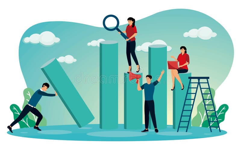 Team Collaborating on Data Analysis and Problem Solving with Bar Charts. Stock Vector ...