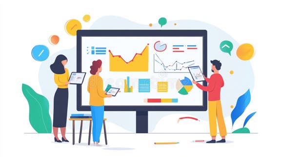 Team Collaborating on Data Analysis and Visualization in a Modern ...