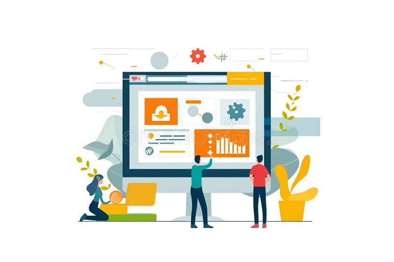 Team Collaborating on Digital Dashboard with Charts and Interface ...