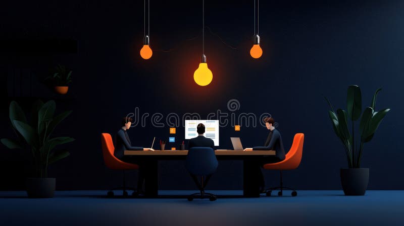 Team Collaborating in a Modern Office Space Stock Illustration ...