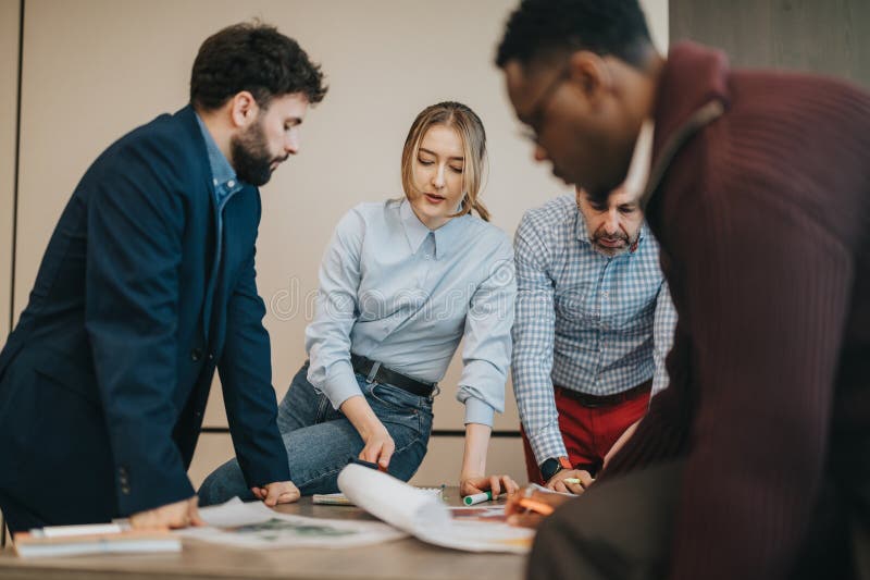 Team Collaborating in an Office Environment on a Business Project Stock ...