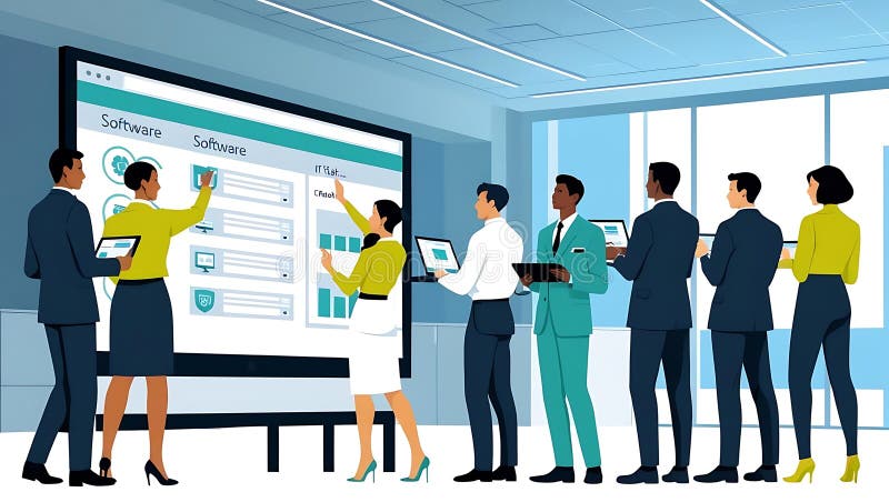 Team Collaborating on Software Presentation Using Interactive Digital ...