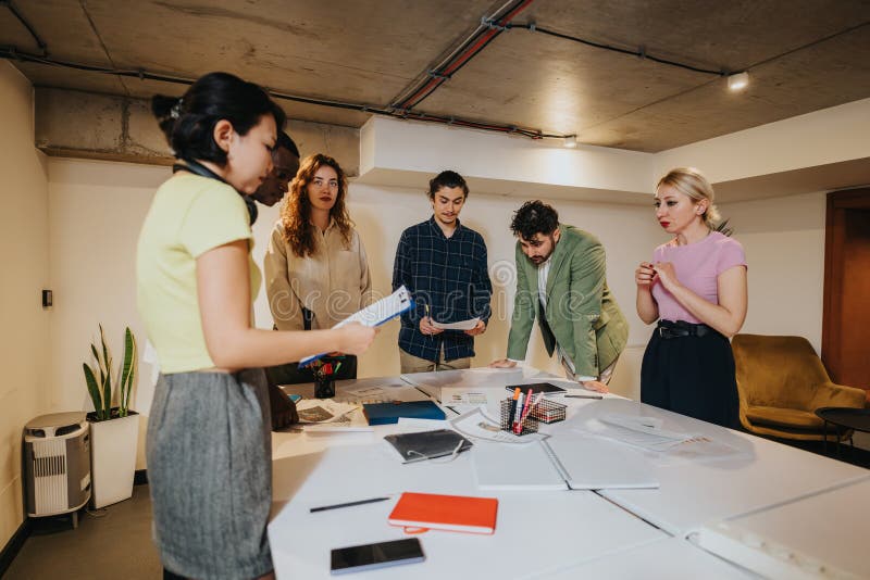 Team Collaborating at a Table in a Modern Office Environment with ...