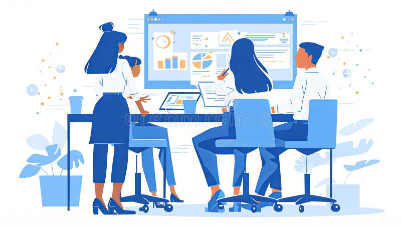 Team Collaboration Around Analytics Dashboard in Modern Office Setup ...