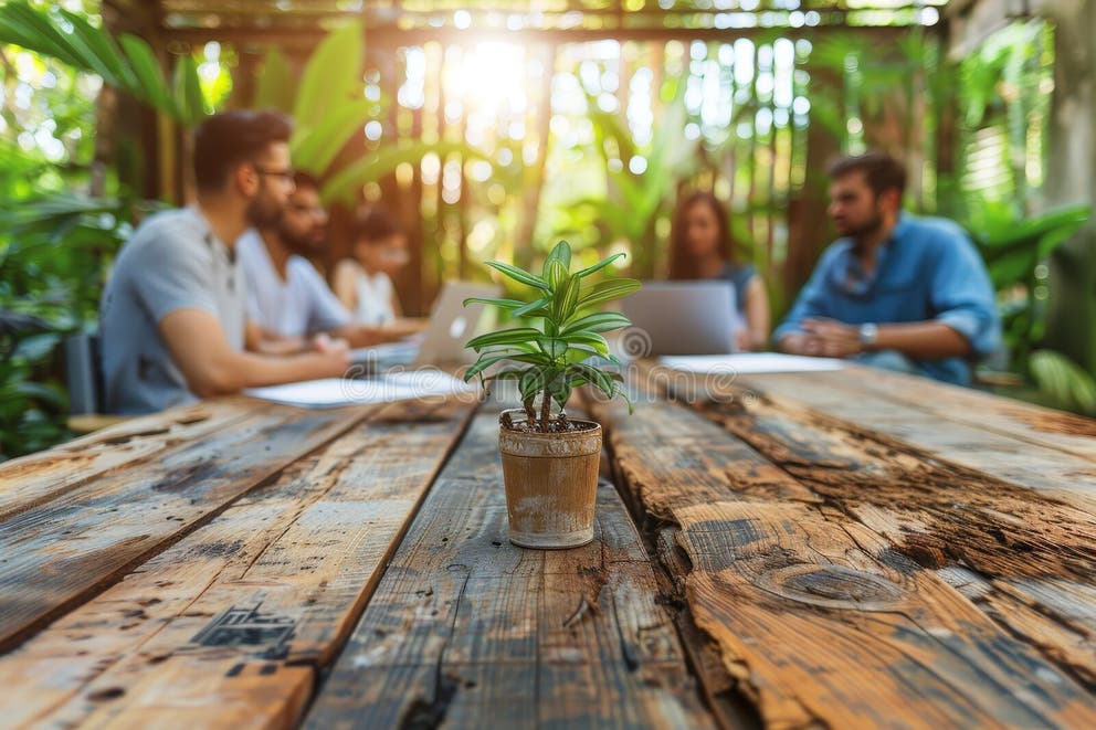 Team Collaboration Around Wooden Table with Papers and Hands Engaged in ...