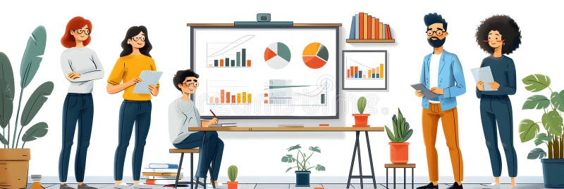 Team Collaboration and Brainstorming on Flip Chart Stock Illustration ...