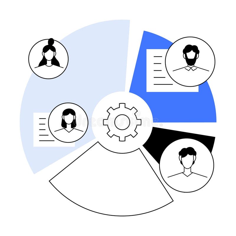 Team Collaboration Chart with Gear and Four Human Figures in Circular ...