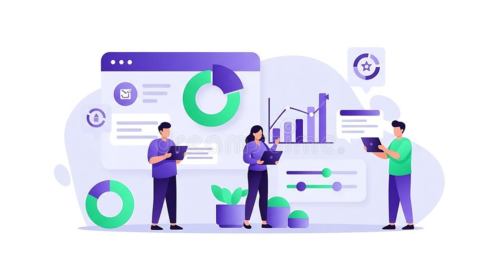 Team Collaboration on Data Analysis Dashboard Stock Illustration ...