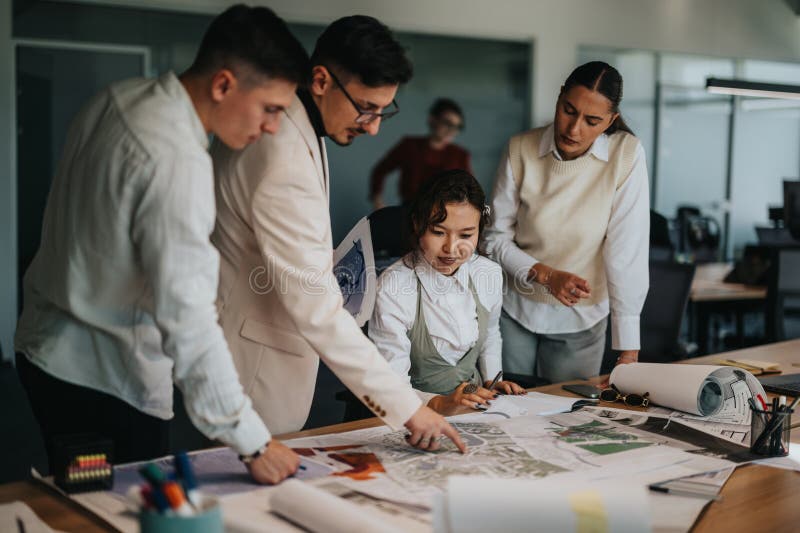 Team Collaboration on Design Project in a Modern Office Setting Stock ...